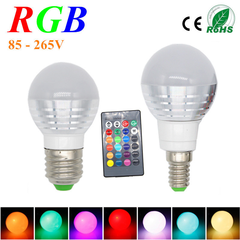 3W RGB Lampada LED Bulb E27 85-265V RGB LED Lamp E27 220V 110V ...